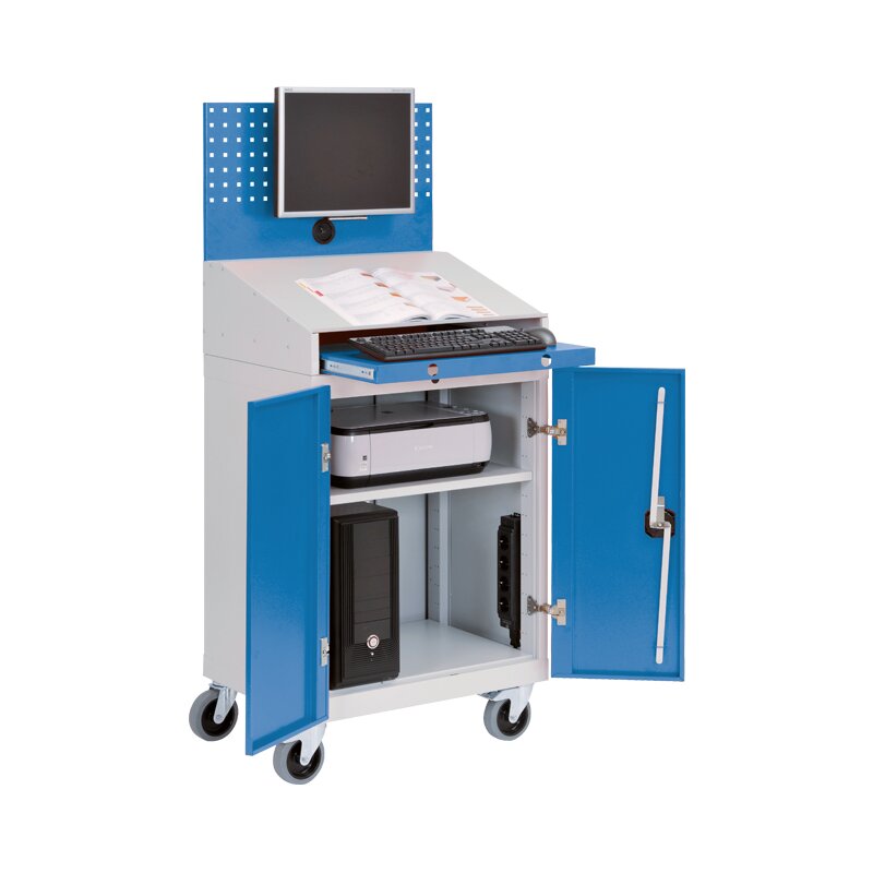Computerwagen mit Lochwand und Pultaufsatz mit Auszugsschublade, Anza
