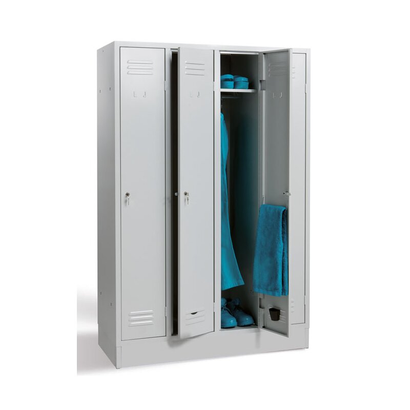 Garderobenschrank 4 Abteile, Abteilbreite 300 mm, mit Hutboden, Kleid